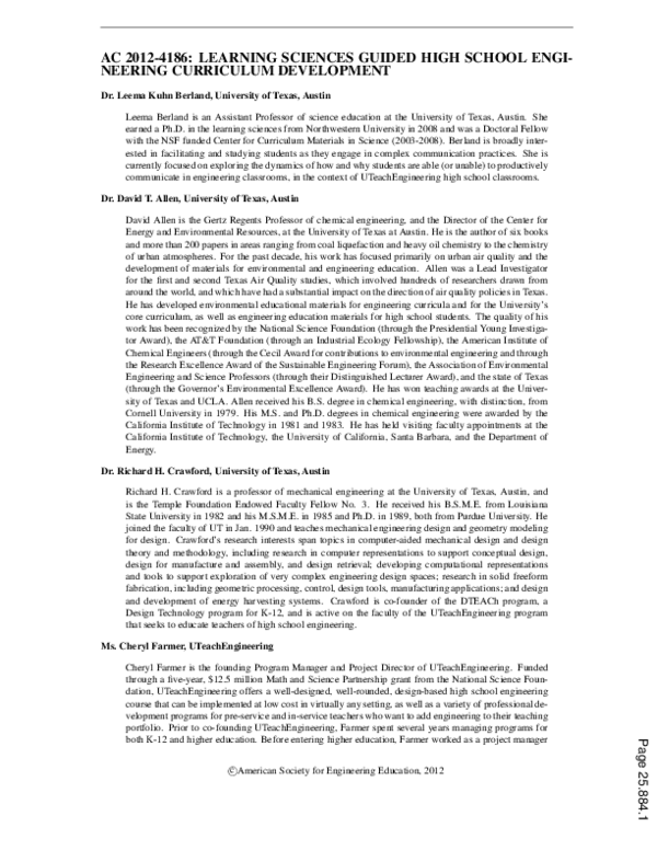 (PDF) Learning Sciences Guided High School Engineering Curriculum ...