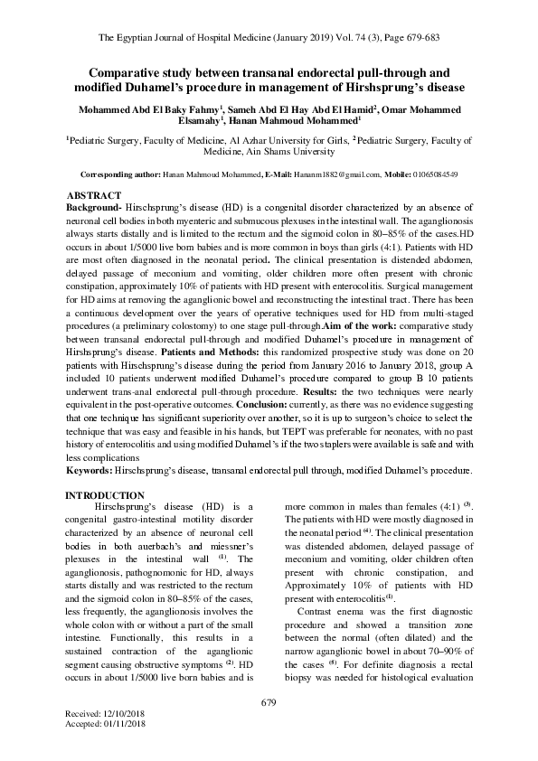 (PDF) Comparative study between transanal endorectal pull-through and ...