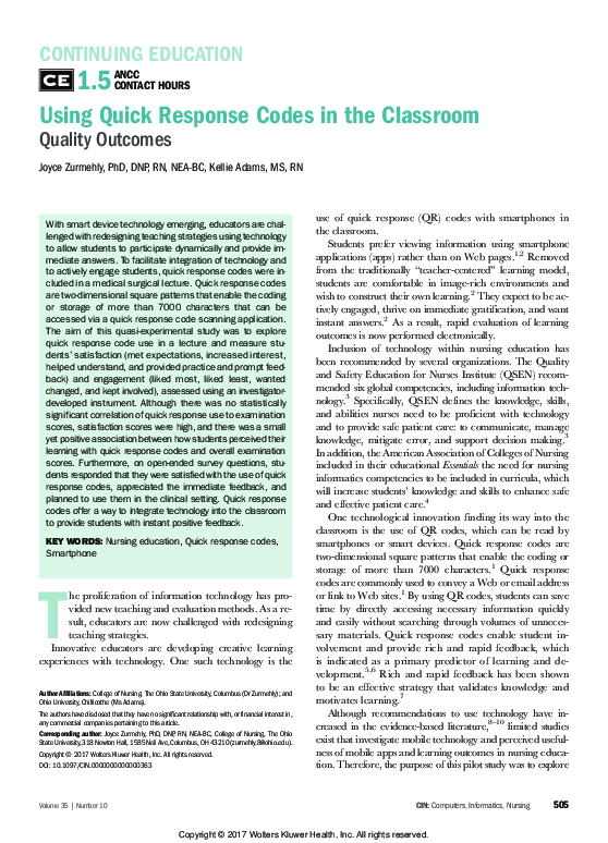 (PDF) Using Quick Response Codes in the Classroom