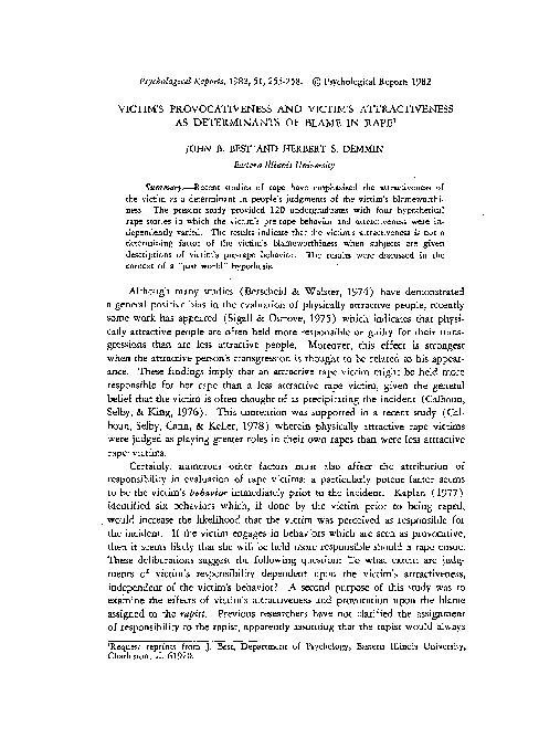(PDF) Victim's Provocativeness and Victim's Attractiveness as ...