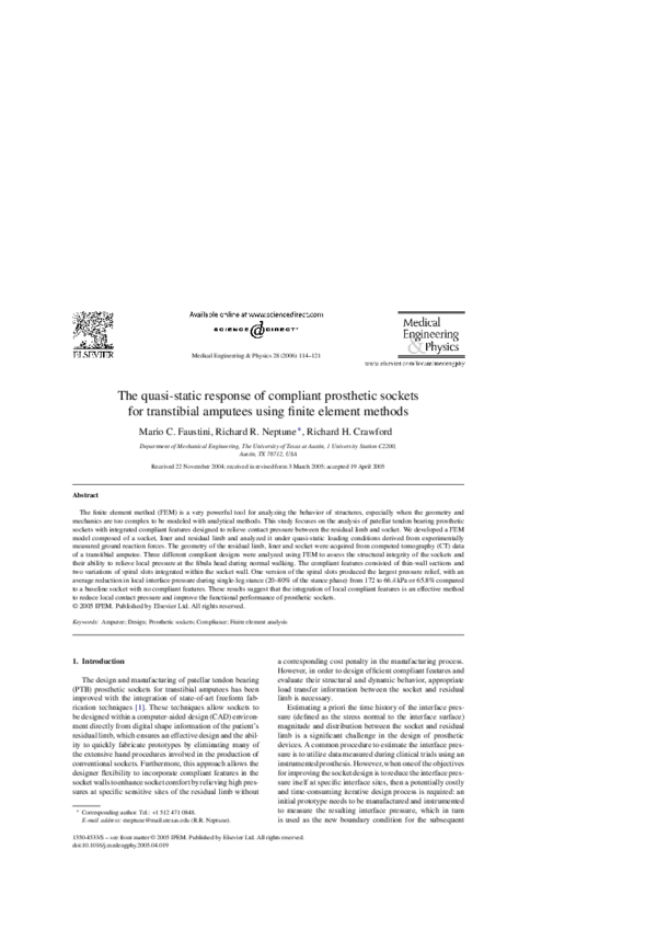 (PDF) The quasi-static response of compliant prosthetic sockets for ...