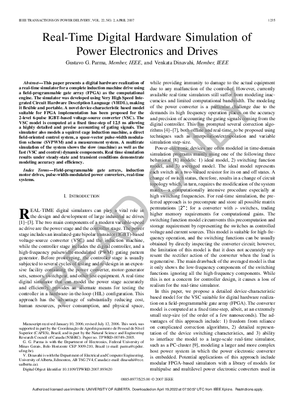 (PDF) Real-Time Digital Hardware Simulation of Power Electronics and Drives