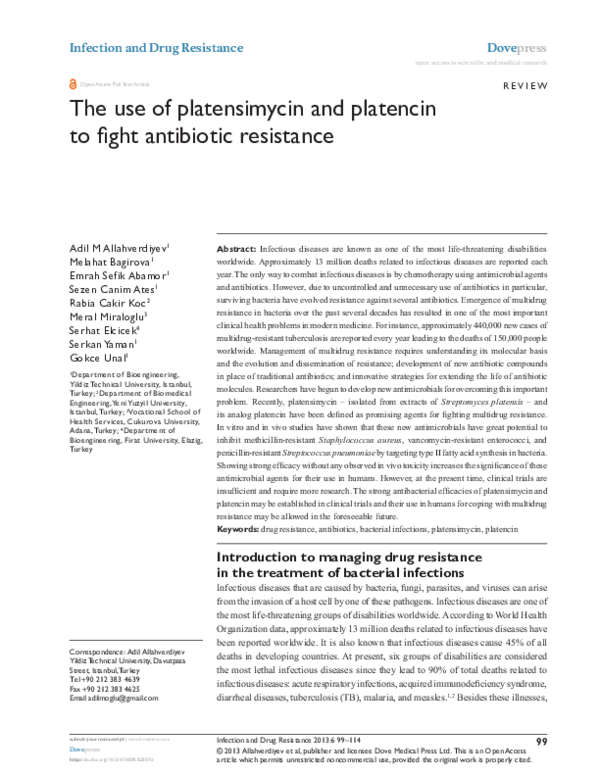 (PDF) The use of platensimycin and platencin to fight antibiotic resistance
