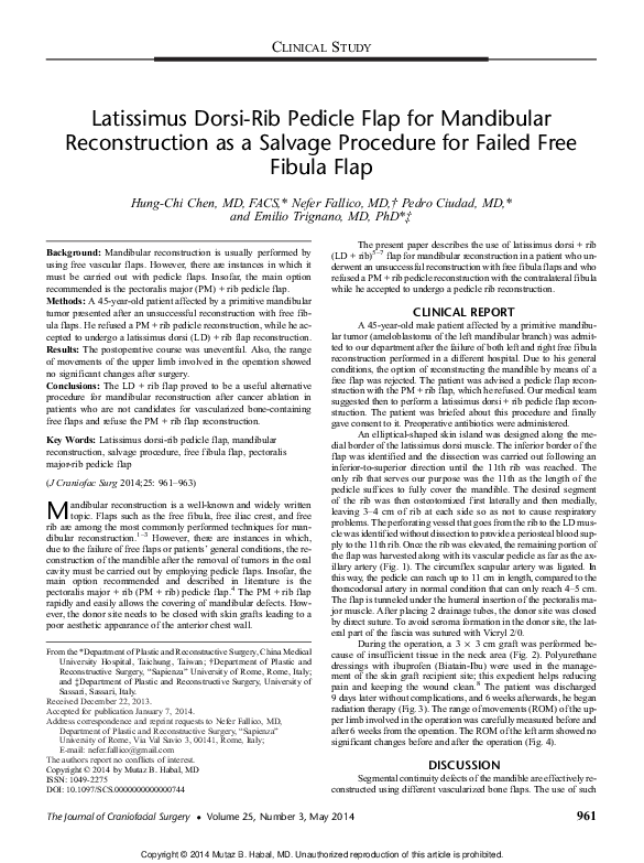(PDF) Latissimus Dorsi-Rib Pedicle Flap for Mandibular Reconstruction ...