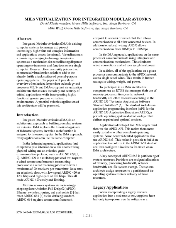 (PDF) MILS virtualization for Integrated Modular Avionics