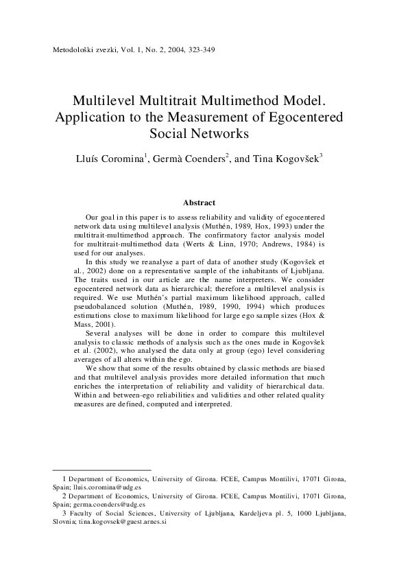 (PDF) Multilevel multitrait multimethod model