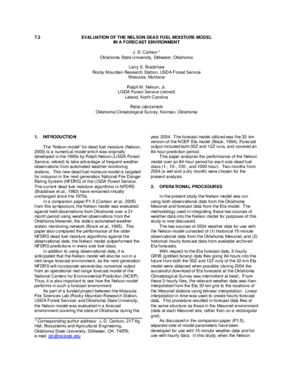 (PDF) 7.3 Evaluation of the Nelson Dead Fuel Moisture Model in a ...