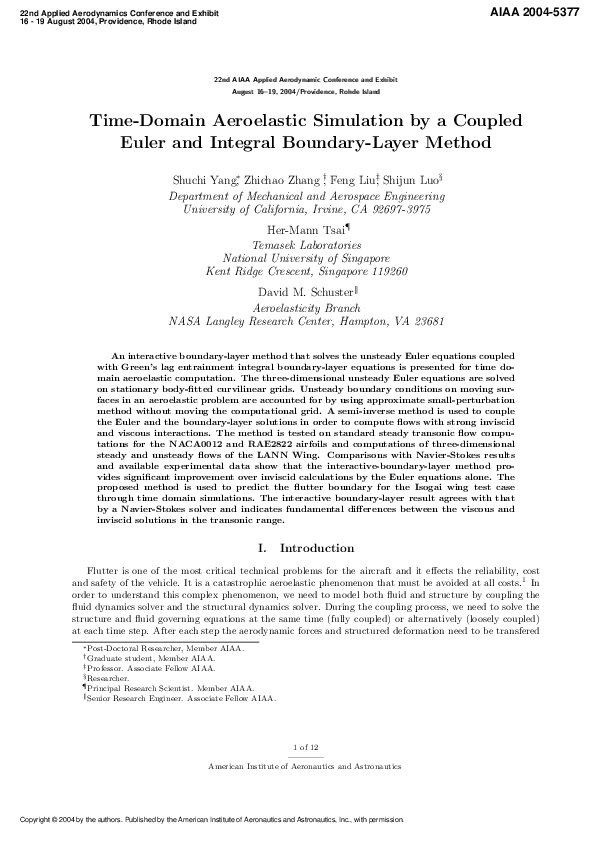 Pdf Time Domain Aeroelastic Simulation By A Coupled Euler And Integral Boundary Layer Method