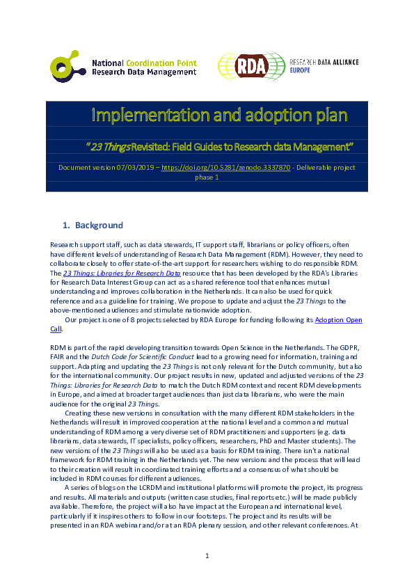 (PDF) Implementation and adoption plan "23 Things Revisited: Field ...