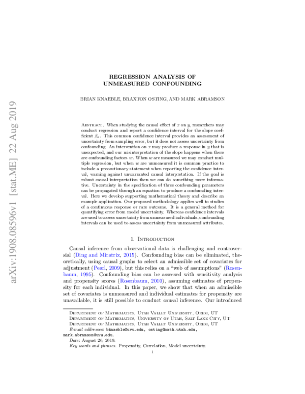 (PDF) Regression analysis of unmeasured confounding