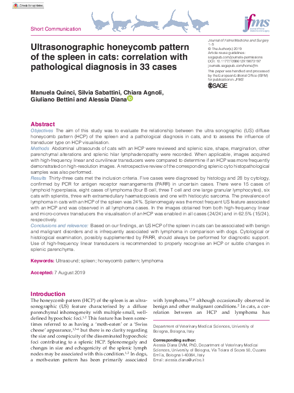 (PDF) Ultrasonographic honeycomb pattern of the spleen in cats ...