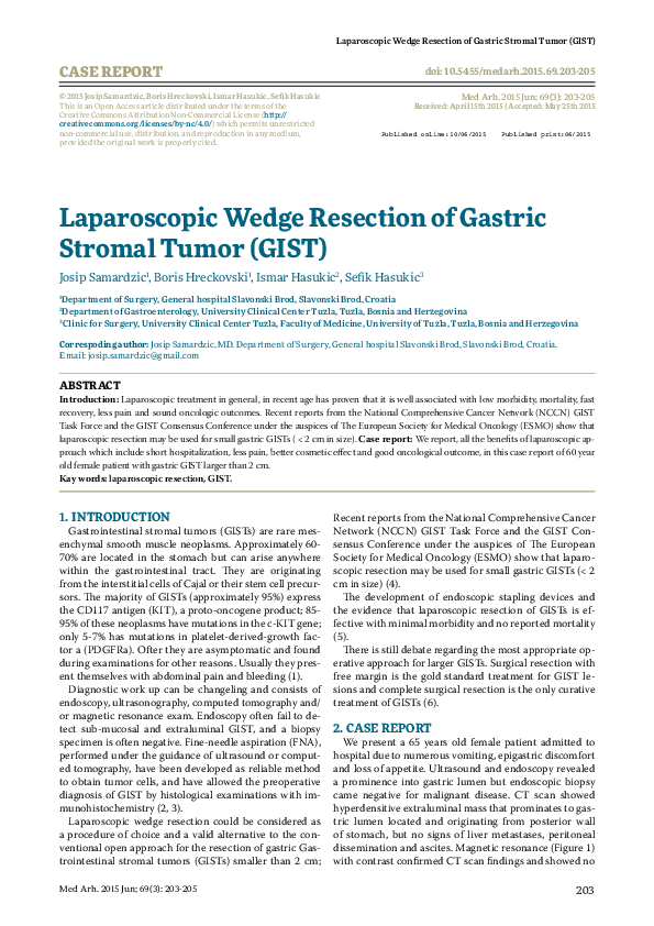 (PDF) Laparoscopic Wedge Resection of Gastric Stromal Tumor (GIST)