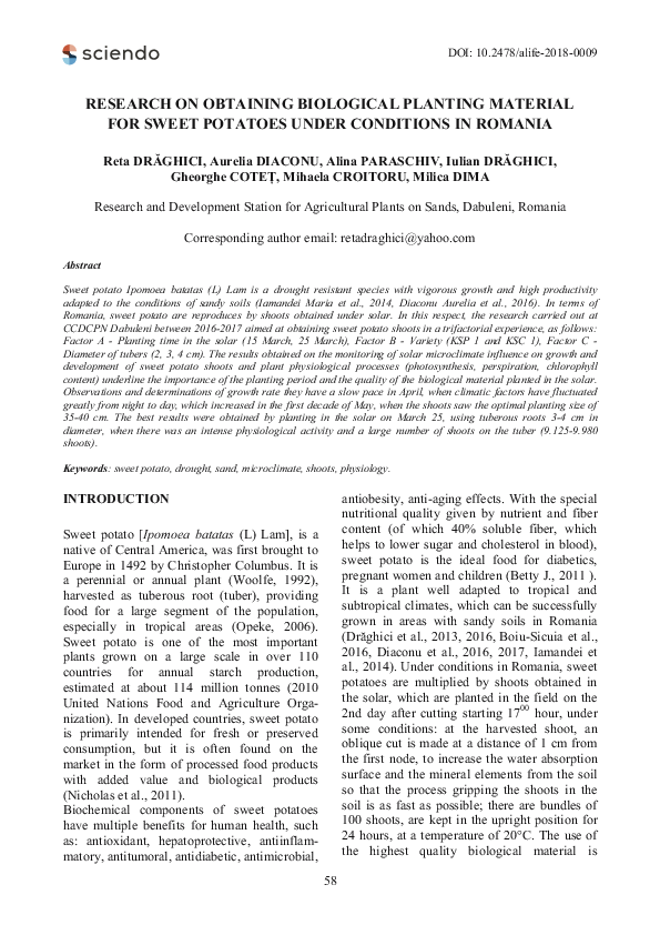 (PDF) Research on Obtaining Biological Planting Material for Sweet ...