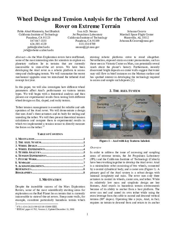 (PDF) Wheel design and tension analysis for the tethered axel rover on ...