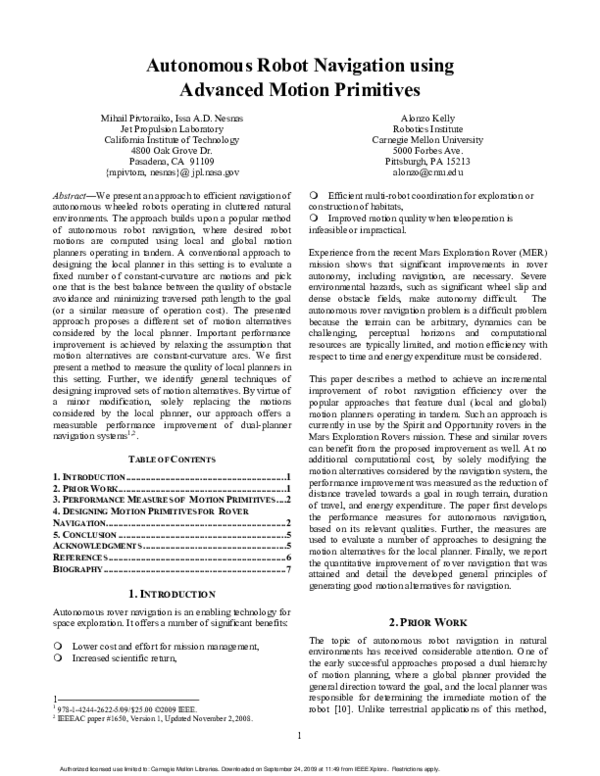 (PDF) Autonomous robot navigation using advanced motion primitives