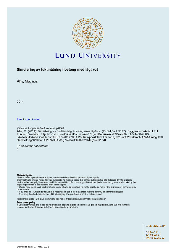 (PDF) Simulering av fuktmätning i betong med lågt vct | Magnus Åhs - Academia.edu