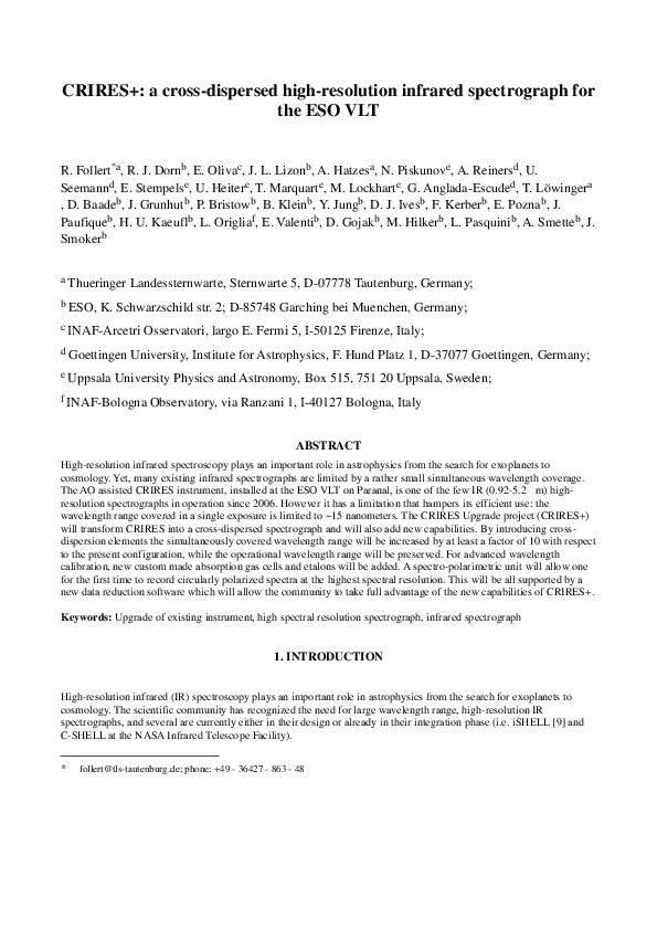 (PDF) CRIRES+: a cross-dispersed high-resolution infrared spectrograph ...