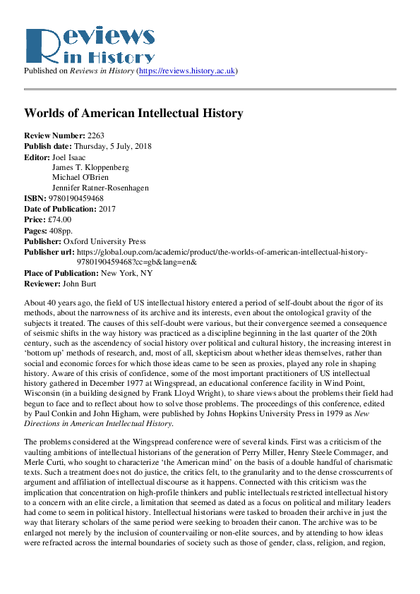 (PDF) The worlds of American intellectual history