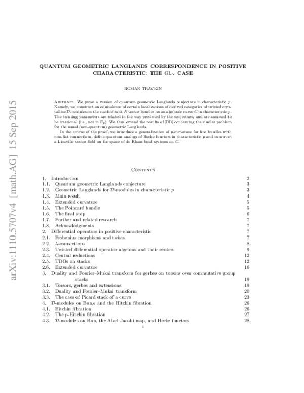 (PDF) Quantum geometric Langlands correspondence in positive ...