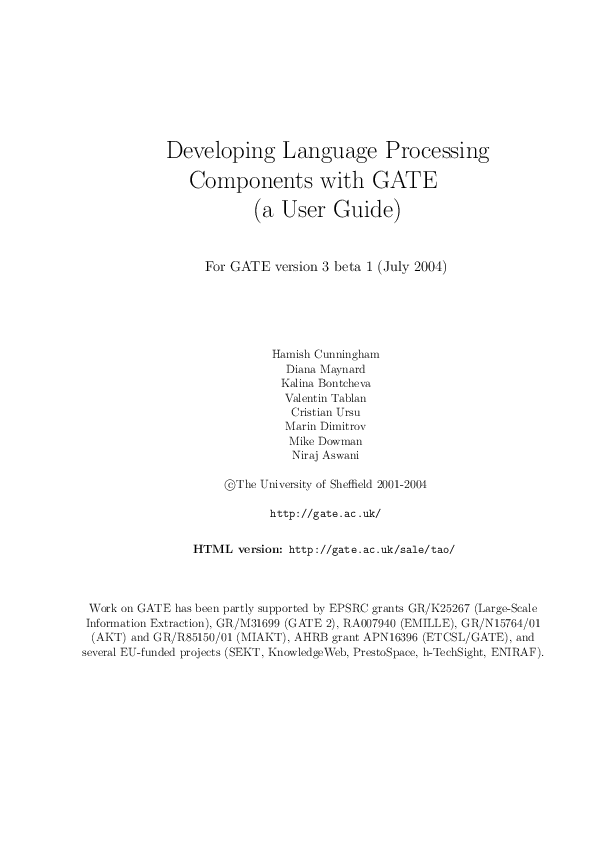 (PDF) developing language processing components with GATE | Niraj Aswani - Academia.edu