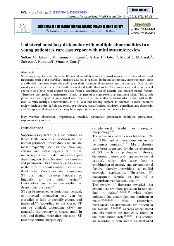 (PDF) Unilateral maxillary distomolar with multiple abnormalities in a ...