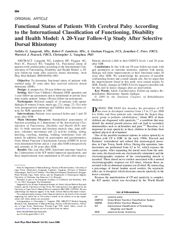 (PDF) Functional Status of Patients With Cerebral Palsy According to ...