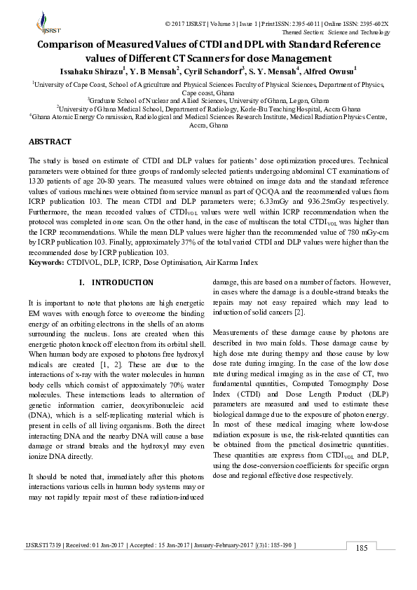 (PDF) IJSRST17319 | Comparison of Measured Values of CTDI and DPL with ...