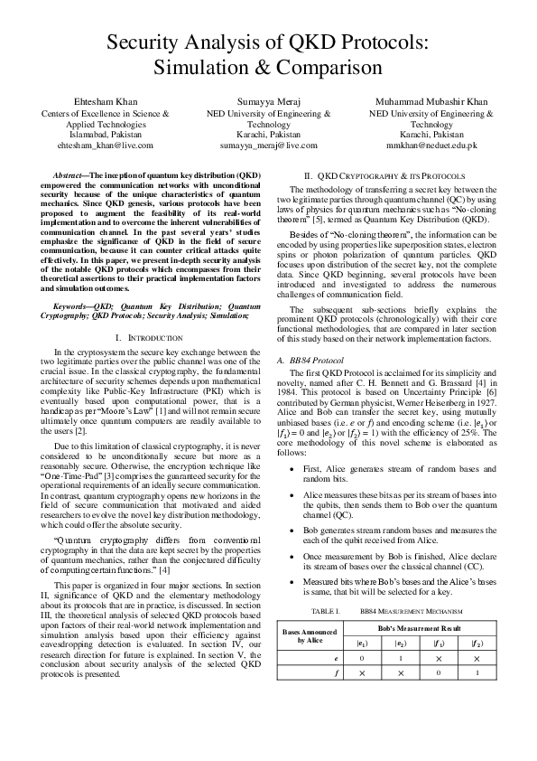 Pdf Security Analysis Of Qkd Protocols Simulation Comparison