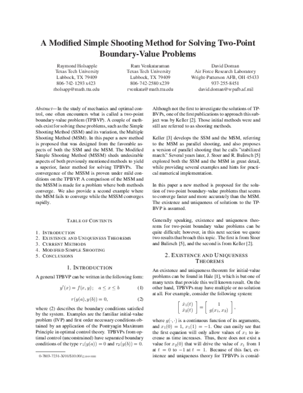 Pdf A Modified Simple Shooting Method For Solving Two Point Boundary Value Problems Ram Iyer