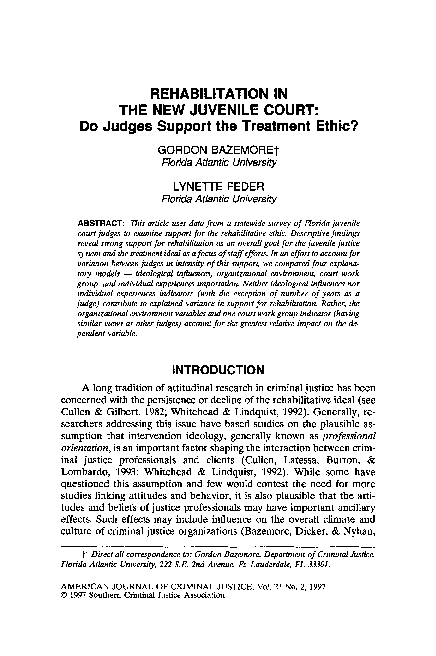 (PDF) Rehabilitation in the new juvenile court: Do judges support the ...