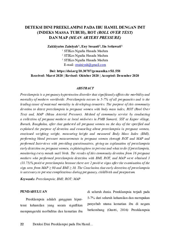 (PDF) Deteksi Dini Preeklampsi Pada Ibu Hamil Dengan Imt (Indeks Massa ...