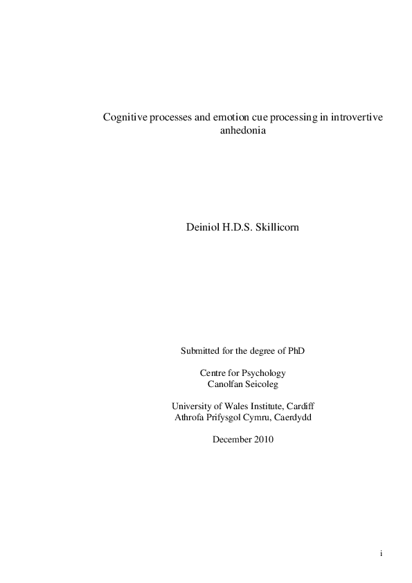 (PDF) Cognitive processes and emotion cue processing in introvertive ...