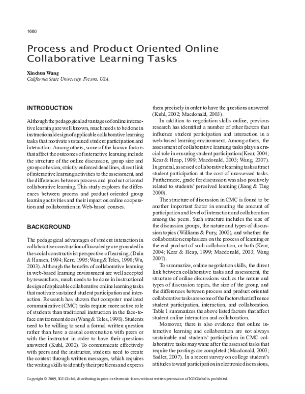 (PDF) Process and Product Oriented Online Collaborative Learning Tasks