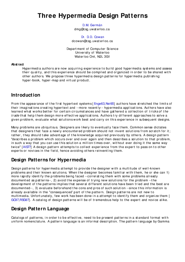 (PDF) Three hypermedia design patterns | Don Cowan - Academia.edu
