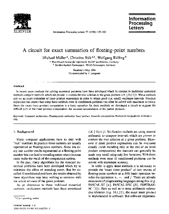 (PDF) A circuit for exact summation of floating-point numbers
