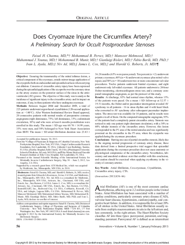 (PDF) Does Cryomaze Injure the Circumflex Artery?