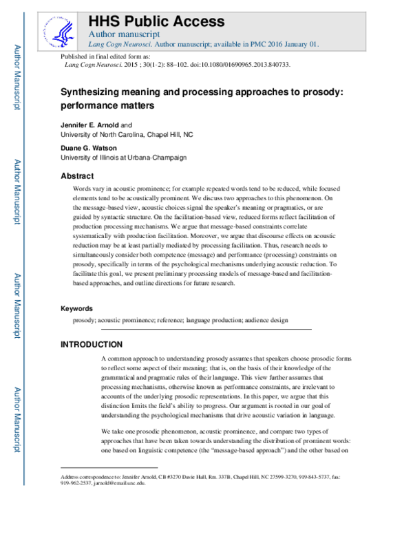 (PDF) Synthesising meaning and processing approaches to prosody ...
