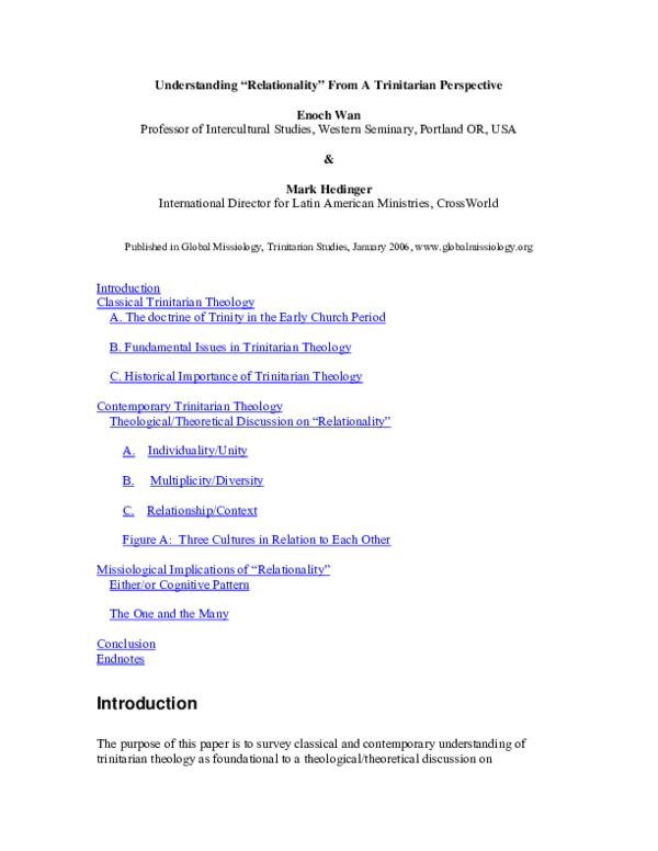 (PDF) Understanding Relationality From A Trinitarian Perspective