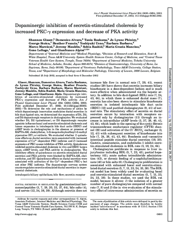 (PDF) Dopaminergic inhibition of secretin-stimulated choleresis by ...