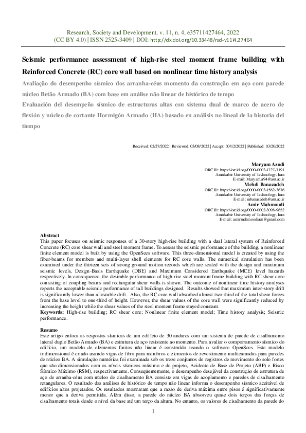 (PDF) Seismic performance assessment of high-rise steel moment frame building with Reinforced ...