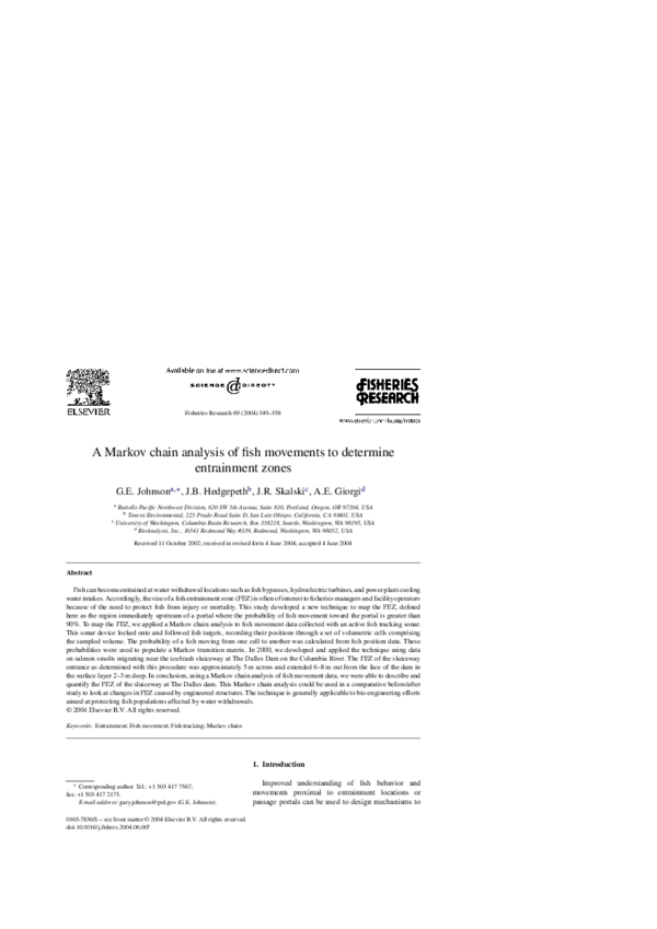 (PDF) A Markov chain analysis of fish movements to determine ...