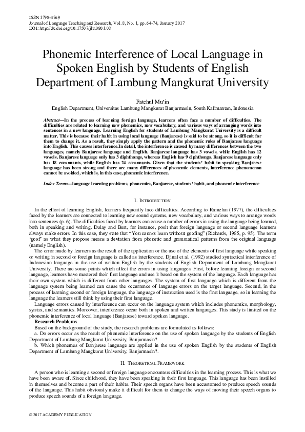 (PDF) Phonemic Interference of Local Language in Spoken English by ...
