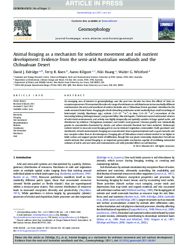 (PDF) Animal foraging as a mechanism for sediment movement and soil ...