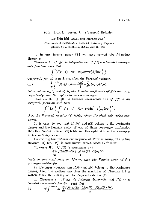 (PDF) Fourier series, I. Parseval relation
