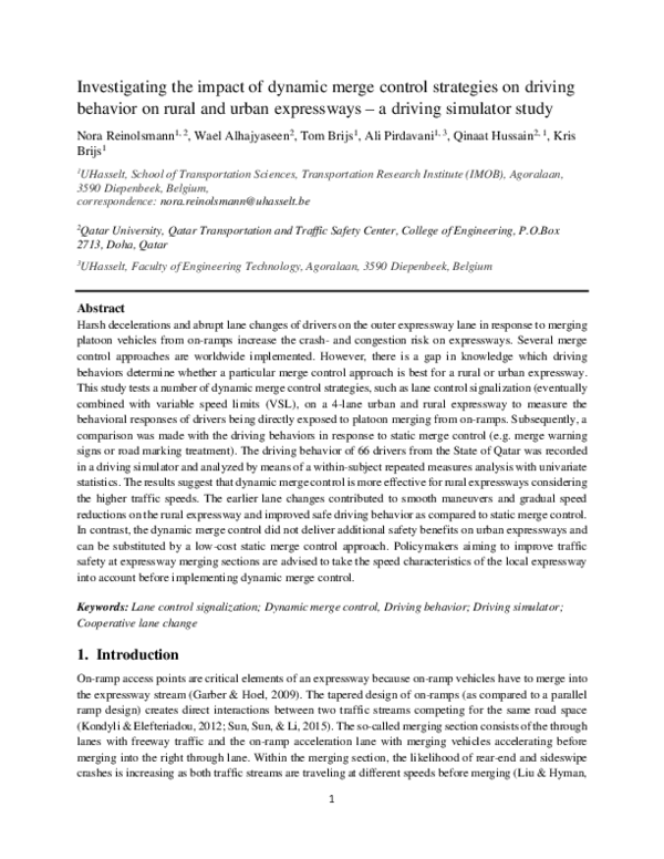 (PDF) Investigating the impact of dynamic merge control strategies on ...