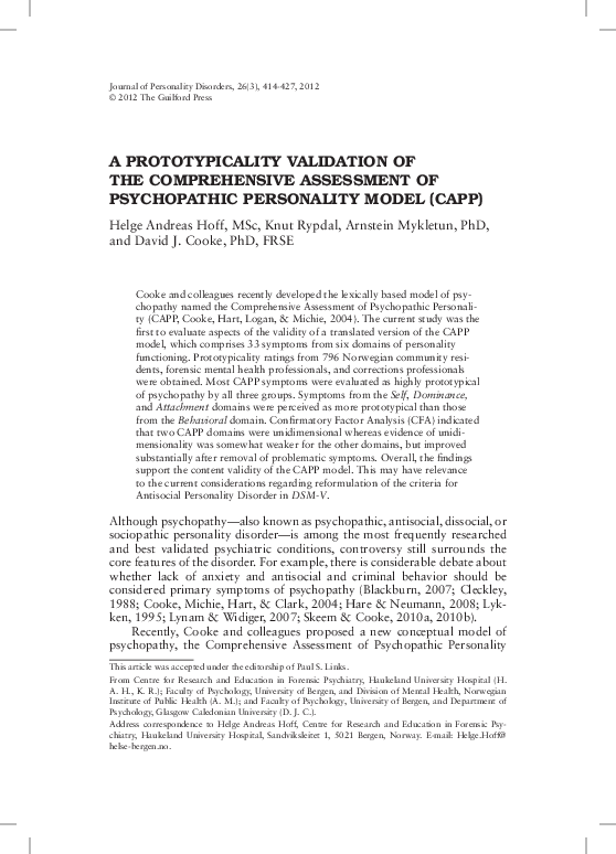 (PDF) A Prototypicality Validation of the Comprehensive Assessment of ...