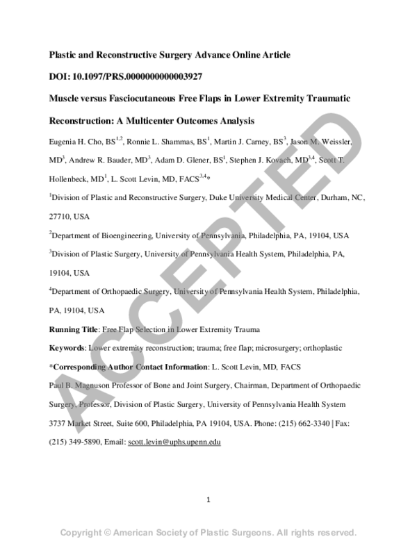 (PDF) Muscle versus Fasciocutaneous Free Flaps in Lower Extremity ...