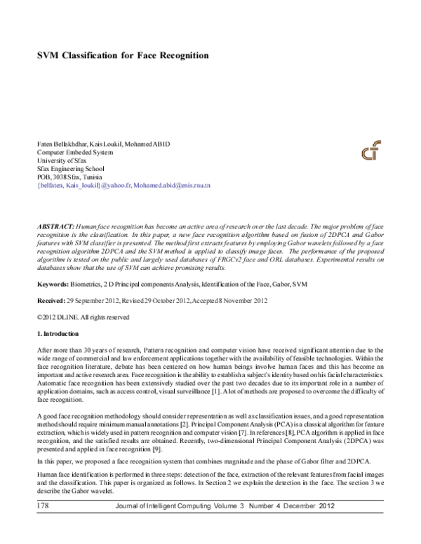 Pdf Svm Classification For Face Recognition