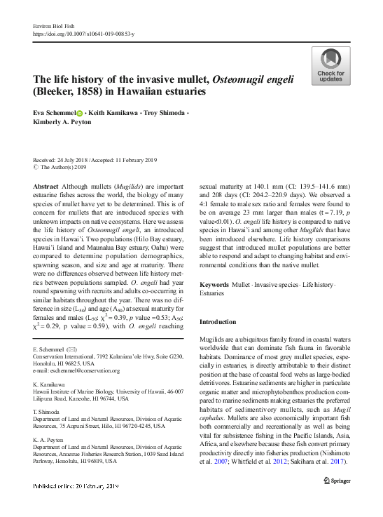 (PDF) The life history of the invasive mullet, Osteomugil engeli ...