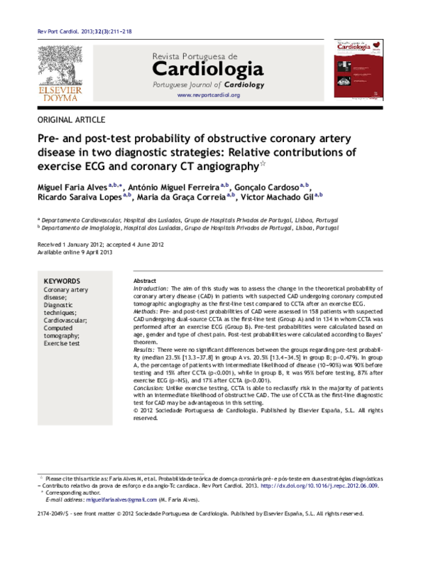 (PDF) [Pre- and post-test probability of obstructive coronary artery ...